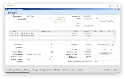 Square + AccountEdge